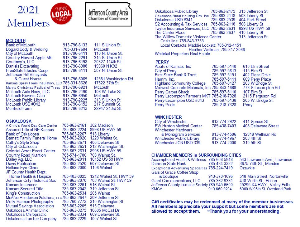 City of McLouth > Things To Do > Local Shopping - Chamber